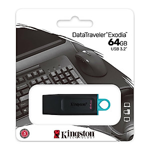 Kingston 64GB USB 3.2 DataTraveler Exodia Flash Drive (5-Pack) with USB-C Adapter (6 Items)