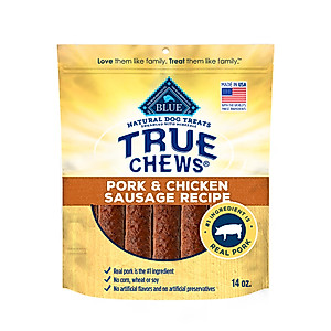 Blue Buffalo True Chews Dog Treats, Made in the USA with Natural Ingredients, Pork and Chicken Sausage Recipe, 14-oz Bag