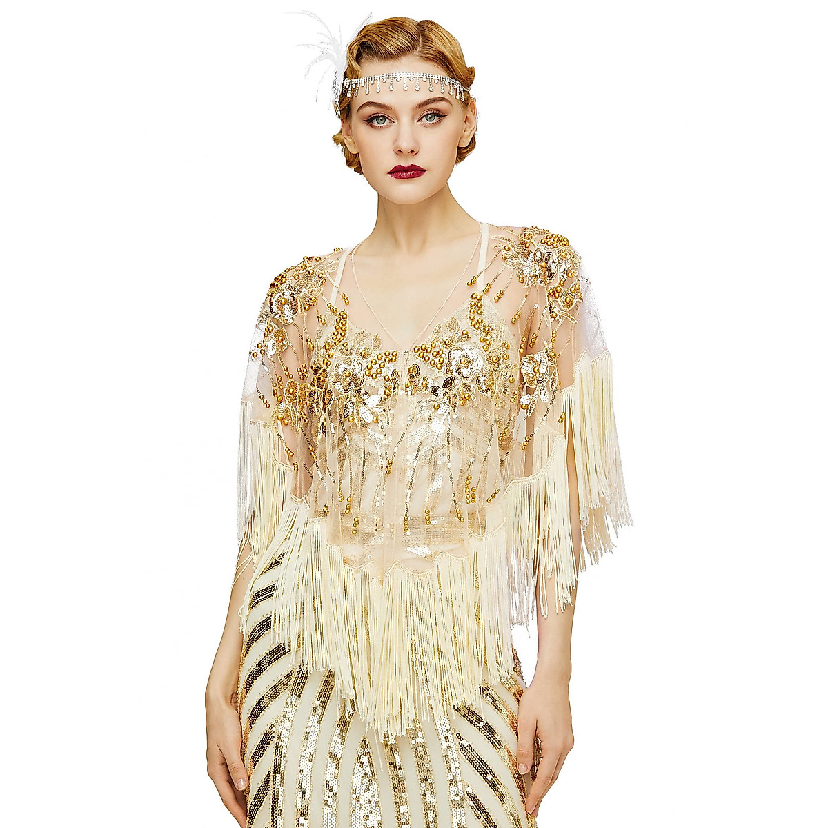 BABEYOND Night Shawl Wrap for Women Evening Cape for Prom Party Sequin Beaded Shawl