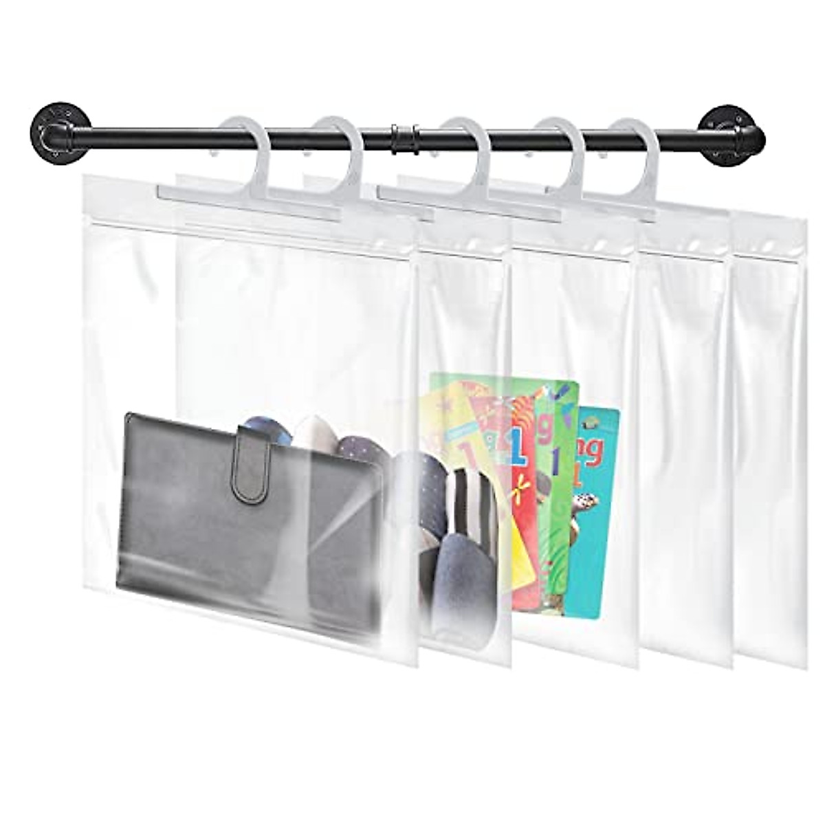 24 Pack Hanging Storage Bags, Large Hook 10 x 12.5-inch Clear Plastic Bags for Classroom, Library, and Pharmacy Use