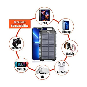 Ryoko Solar Charger Power Bank 20000mAh, Solar Phone Charger with Dual USB 5V Output, 10 LED Flashlights, Waterproof Outdoor Battery Pack for iPhone, Samsung, Switch, Tablet