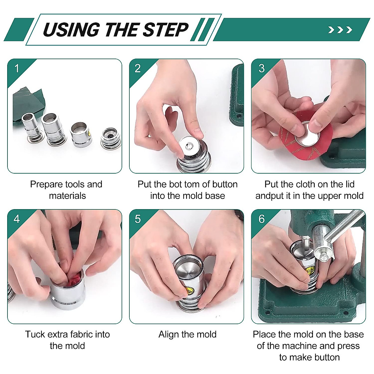 POWLAB Fabric Button Maker Machine,Button Maker Handmade Fabric Covered Button DIY Tool,Upholstery Fabric Covered Button Maker Kit with 300 Pcs Buttons and 3 Molds (18, 25, 30mm) for Clothes,Doll