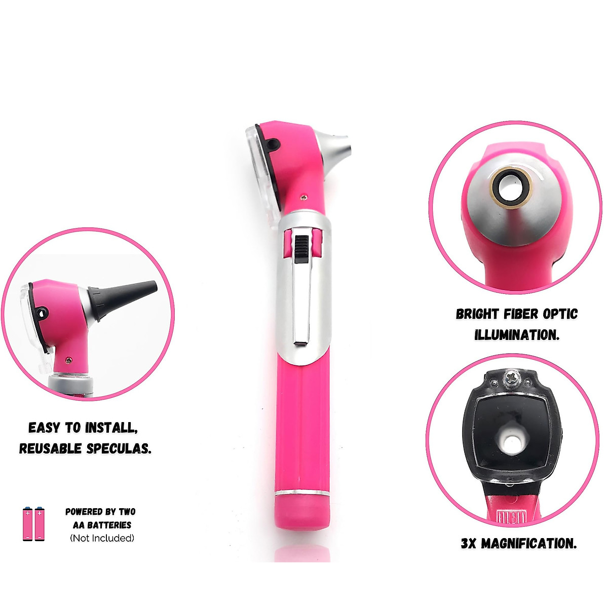 MEDCASE Radiance Otoscope - Ear Scope with LED Light and Speculum for Ear Examination and Diagnosis - Ideal for Professional use - Lifetime Warranty - Pink