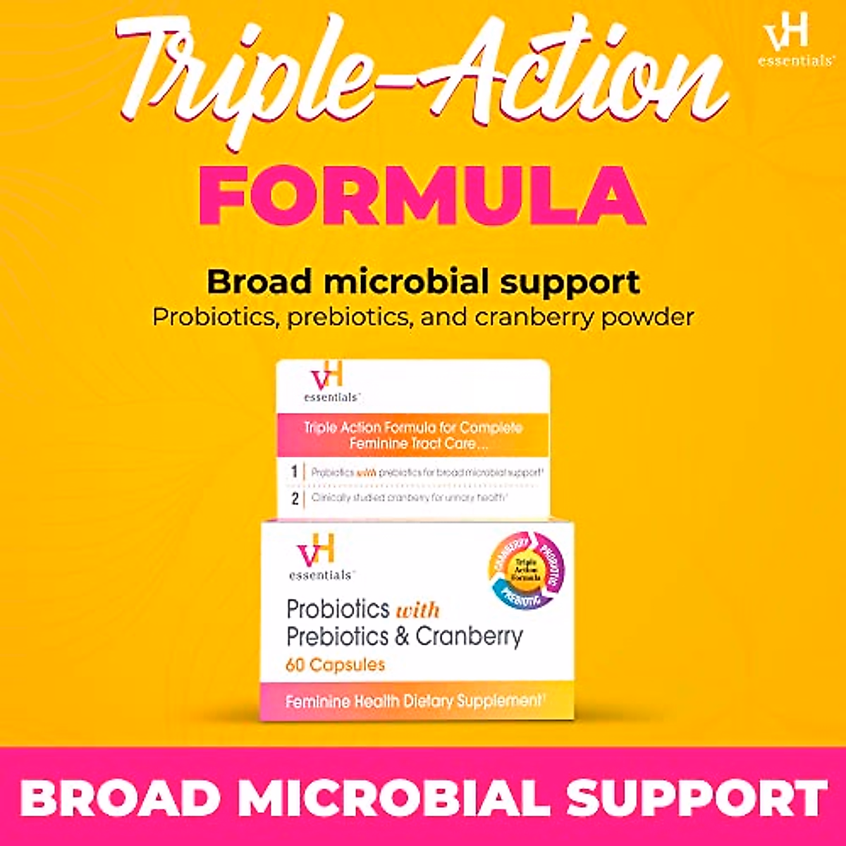 vH essentials Probiotics with Prebiotics and Cranberry Feminine Health Supplement - 60 Capsules