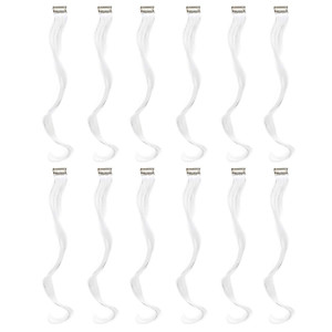 SWACC 12 Pcs Curly Wavy One Color Party Highlights Clip on in Hair Extensions Colored Hair Streak Synthetic Hairpieces (White)