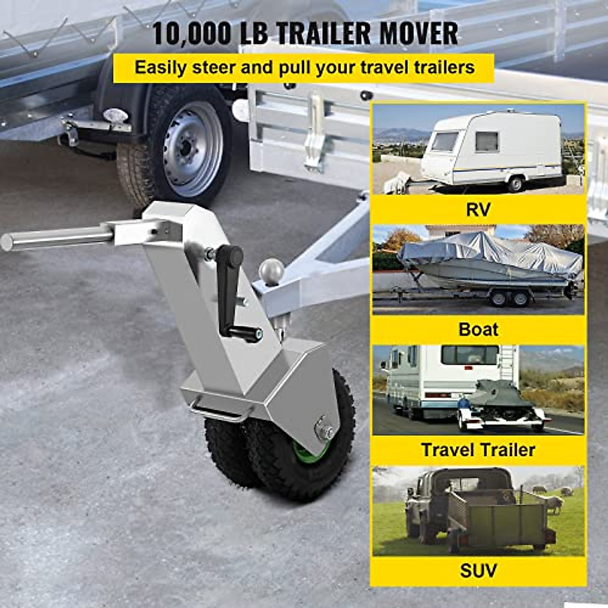VEVOR Manual Trailer Dolly, 10000 LBS Towing Capacity Trailer Mover Valet with 2-5/16 in Ball & 10.63" Wheels, Adjustable Height Heavy-Duty Jack Tug for Car, RV, Boat, and Travel Trailers