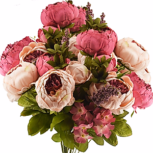 FiveSeasonStuff Vintage Artificial Peonies Silk Peony Flowers and Hydrangeas for Wedding Bridal Home Décor – Beautiful Floral Centerpiece Arrangement Decoration with 2 Bouquets (Mixed Pink)
