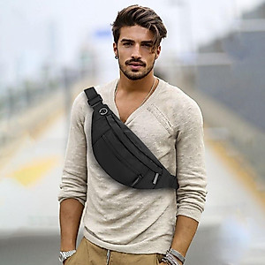 Viqueen Fashion Large Fanny Waist Pack Crossbody Belt Bag for Women and Men,Lightweight Bag with Zipper and Pockets,Water Resistant,Hands Free Phone Carrying,for Running,Sports(Black)