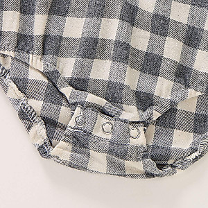 HZYKOK Toddler Boy Clothes Baby Girl Bodysuit Long Sleeve Romper Yellow and Black Plaid Shirts Blouse with Pocket Cute One-Piece Jumpsuit Play Wear Clothing