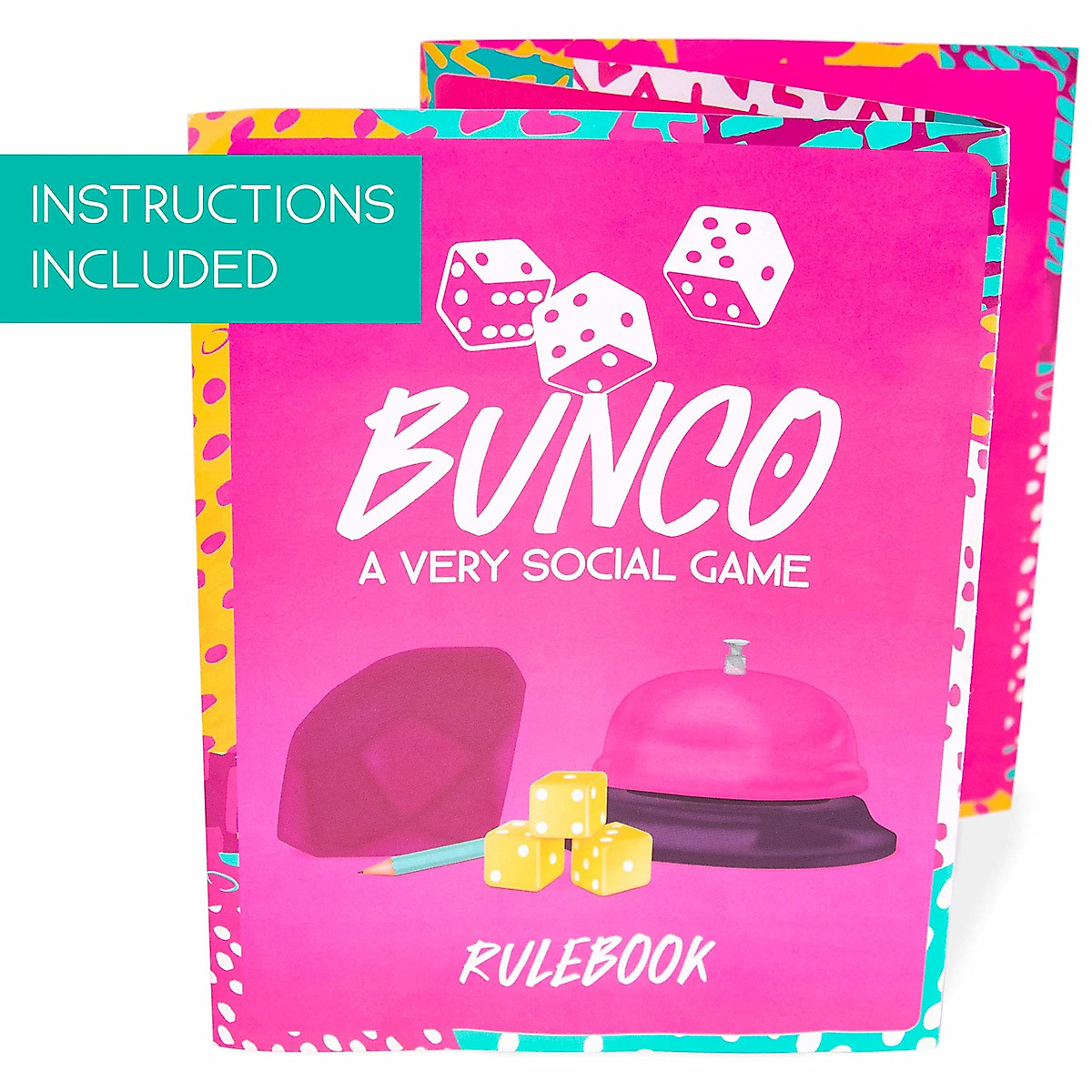 Bunco: A Very Social Game - 12-Player Party Dice Game Includes Dice, Scorecards, Pencils, Bell, & Squishy Traveling Jewel - Family Game Night Board Games, Party Supplies, & Fun Activities