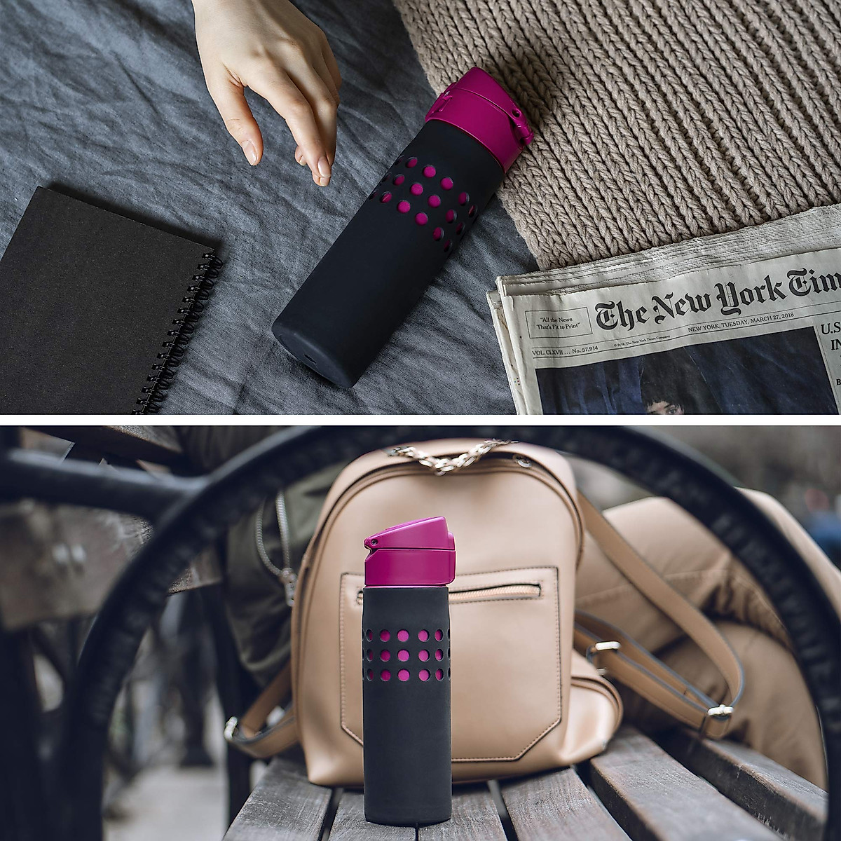 FLASKGEAR Protect & Go Silicone Sleeve Cover compatible with Zojirushi Brand Insulated Vacuum Thermos Water Bottle (BLACK, 16 oz / .48 litre)