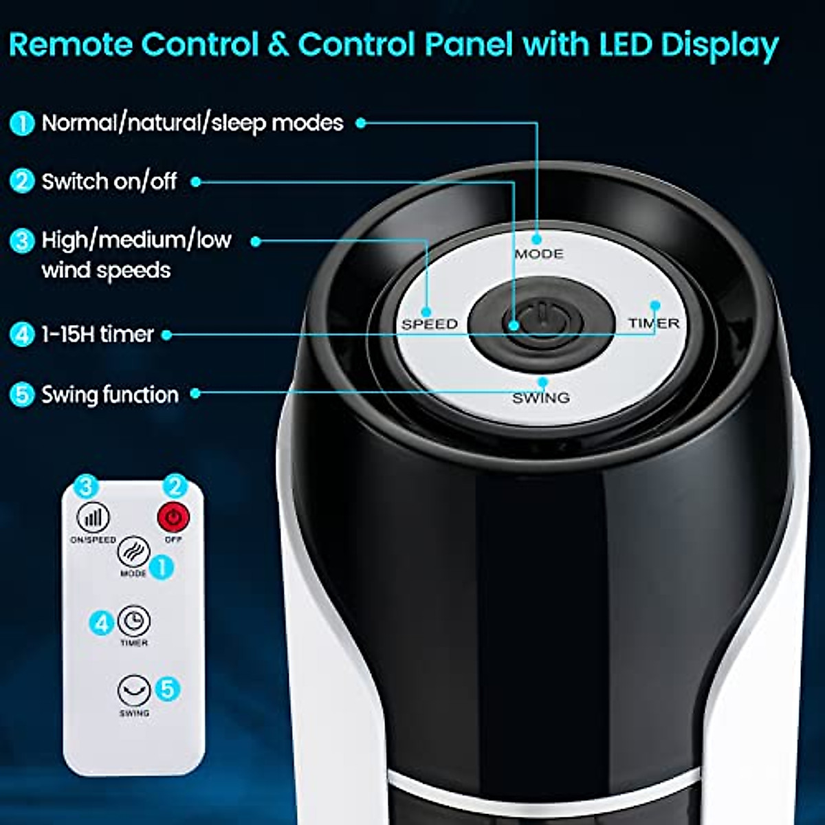 Tangkula 48-Inch Tower Fan with Remote Control, Quiet Bladeless Tower Fan w/ 3 Speeds, 3 Modes, 1-15H Timer & LED Display, 80° Oscillating Floor Standing Fan, Portable Circulating Fan for Home Office