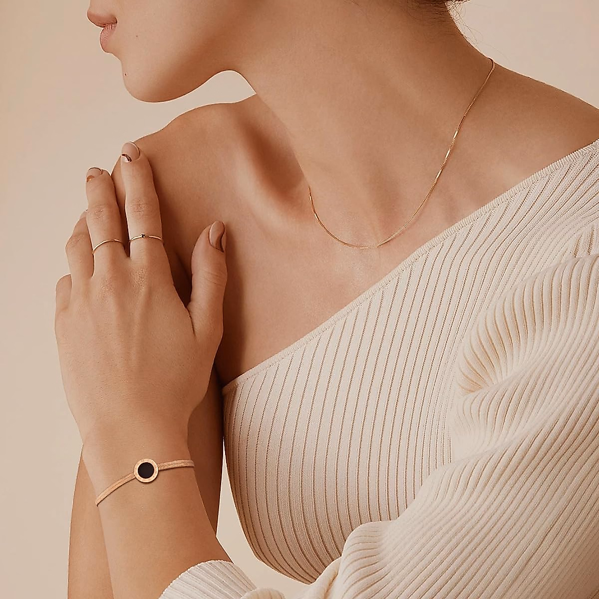 Yowivon Rose Gold Bracelets for Women Roman Numeral Bangle Bracelet Italy Chunky Chain Stainless Steel Non-Tarnish Dainty Bracelet Birthday Gifts for Women