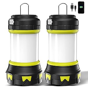 Bochaos Rechargeable Flashlights Camping Lantern, 6 Modes LED Bright Flashlight 3000mAh Battery, IPX4 Waterproof, Emergency Flashlight Lantern for Outdoor， Hurricane, USB Cable Included-2 Pack