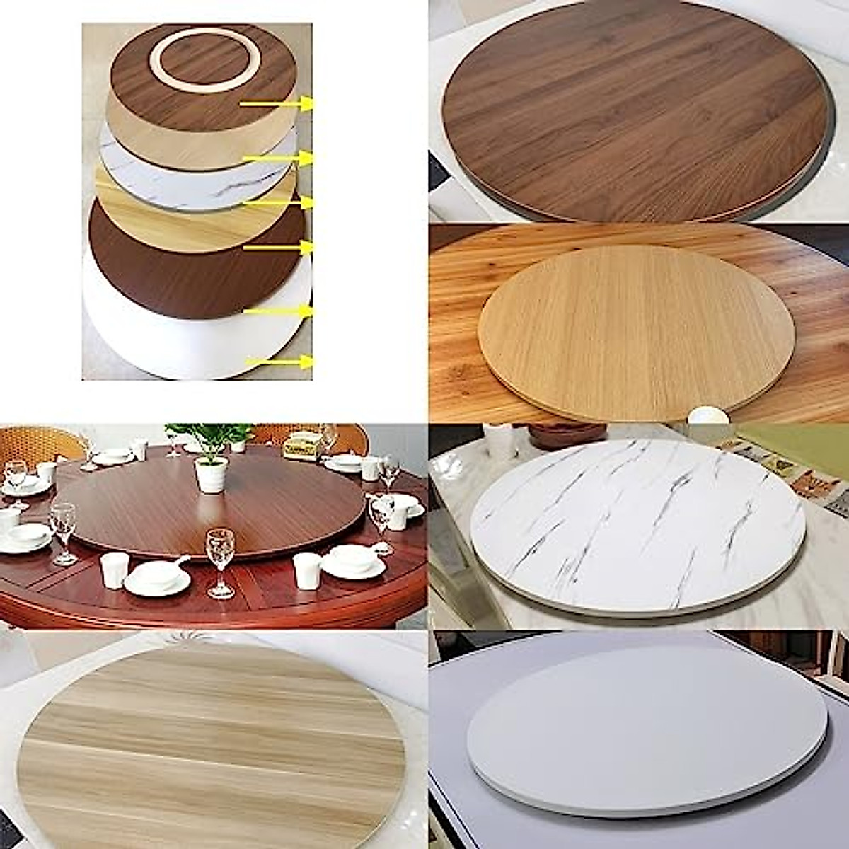 VERDDE Wooden Turntable 30in 40in 50in Large Rotating Lazy Susan Dining Table Serving Tray Wine Red Large Serving Plate ForHomes & Restaurants，360° Swivel，Silent，Smooth (Color : White marble color,
