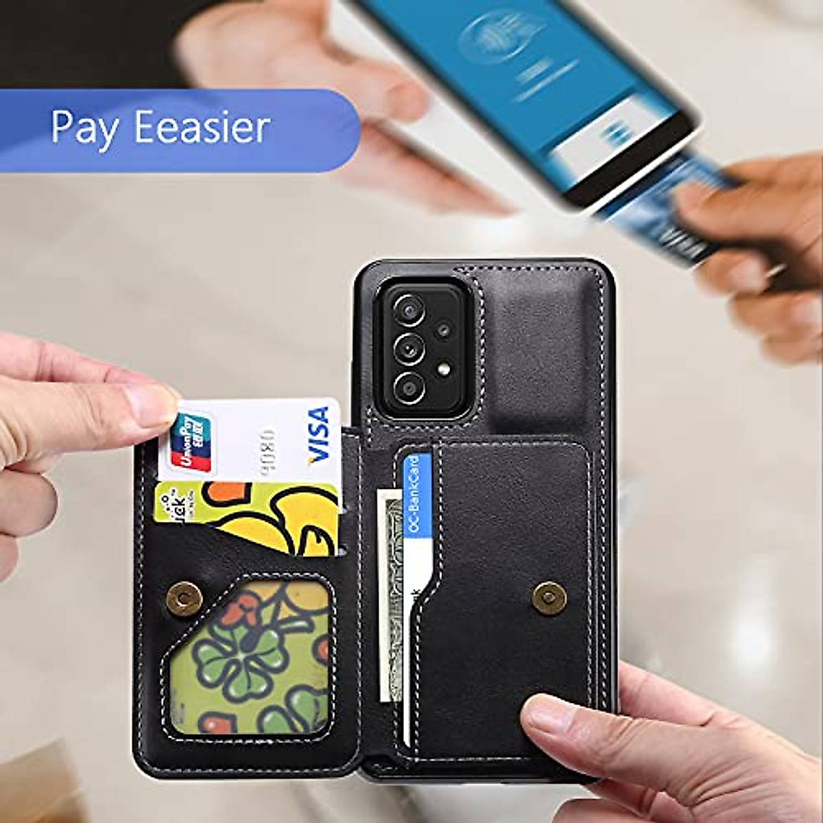LINYUNE Galaxy S23 Ultra Wallet Case with Credit Card Slot Holder Case [4 Cards] [Car Mount Function], PU Leather Wallet Case for Galaxy S23 Ultra 5G 6.8 Inch - Black