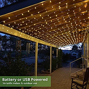 Lighting EVER Christmas Curtain Lights Battery Operated & USB Plug in, Remote, 10 x 10 ft Hanging Fairy Lights for Bedroom Wall, 300 LED Indoor Outdoor Backdrop Lights for Wedding Party, Patio Gazebo