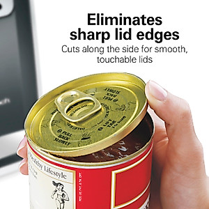 Hamilton Beach Smooth Edge Electric Automatic Kitchen with Easy Push Down Lever, Opens All Standard-Size and Pop-Top Cans, Stainless Steel Scissors, Black and Chrome