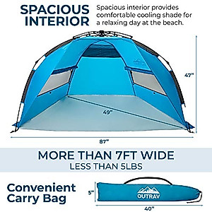 Pop Up Beach Tent – Quick and Easy Set Up, Family Size, Portable Sun and Water Shelter and Shade Canopy – for Fishing, Camping, Hiking and Outdoor Activities – by Outrav