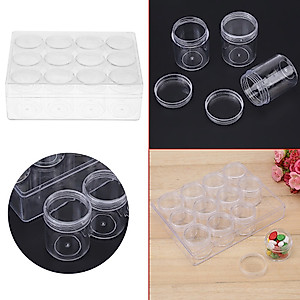 Plastic Container,Rectangle Clear Plastic Jewelry Beads Storage Box W/12 Round Bottle Container Tiny Jars 20g/15g(12 grid 15g)