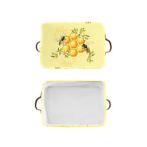 Deven Bee and Honey Personalized Large Storage Baskets for Organizing Shelves with Handle,Closet Decorative Storage Bins for Bathroom,Nursery,Home 4 Pack