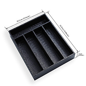 Berglander Drawer Organizers, Black Leather Wood Kitchen Silverware Tray for Drawer, Utensil Tray Drawer Organizer, Kitchen Silverware Organizer, Cutlery Flatware Organizer with Drawers