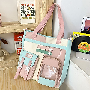 Aesthetic Messenger Bag with Kawaii Pins and Pendant for Women Cute Crossbody Bag Shoulder Tote Bag Casual Handbag(Pink &Green, One Size)