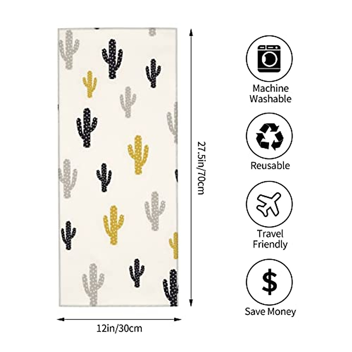 Gold Black Cactus Hand Towel for Bathroom Kitchen Microfiber Fingertip Bath Towels 12 X 27.5 Inch Soft Decorative Home Hotel Gym Laundry Room