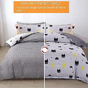 Akiky Plaid Duvet Cover Set Full Comforter Cover Set Cartoon and Buffalo Check Gingham Geometric Checker Pattern Printed in White and Black Reversible Bedding Set with Zipper Closure