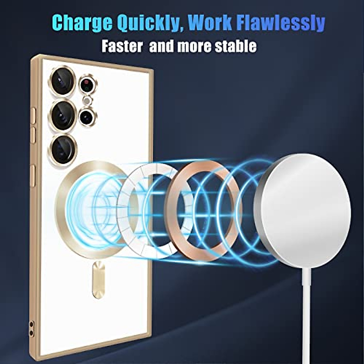 SZXYCZL Samsung Galaxy S23 Ultra 5G MagSafe Case, 6.8" Gold TPU Bumper with Clear Camera Lens Protector & Wireless Charging Compatibility