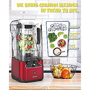 CRANDDI Commercial Quiet Blender, 2200 Watt Professional Countertop Blender with BPA-FREE 80oz Pitcher, Built-in Pulse & 15-speeds Control, Smoothie Blender for Commercial and Home 110V (Red)