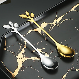 10Pcs Gold Coffee Spoons Set, 4.72inch Leaf Mini Espresso Tea Stir Spoon for Coffee Bar Charcuterie Board, Stainless Steel Small Dessert Demitasse Spoons for Sugar,Ice Cream, Cake (Heavy)