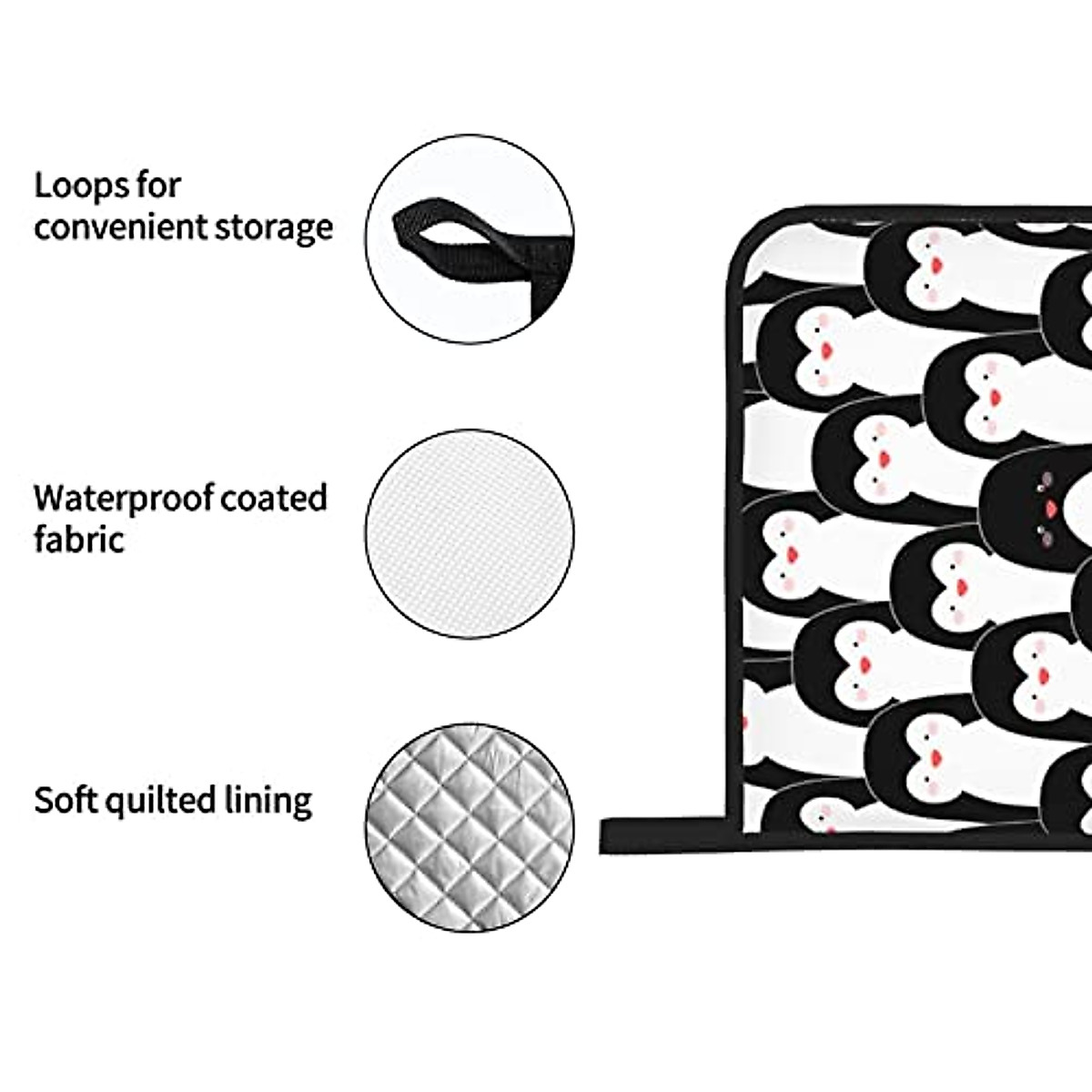 Cartoon Penguin 4pcs Oven Mitts and Pot Holders Sets Kitchen High Heat Resistant Non Slip Oven Glove for Cooking BBQ Baking Grilling