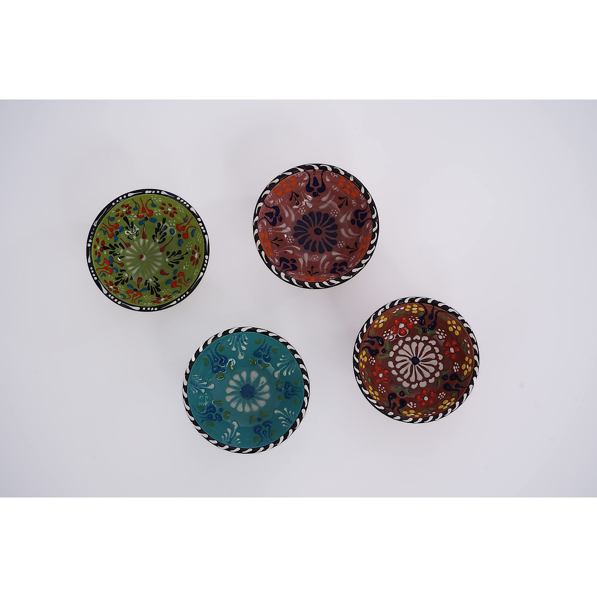 Silkroad Home Goodies Set of 4 Ceramic Sauce Dishes in Gift Box, Handprinted Turkish Pottery Mini Serving Plates