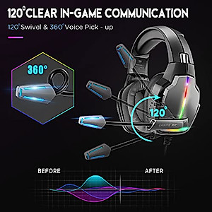CamDive Gaming Headset for PS4 PS5 PC Xbox One, 3D Stereo Sound PS5 Headset, Noise-Cancelling Over Ear Gaming Headphones with Mic for Switch Laptop Mobile