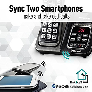 PANASONIC Expandable Cordless Phone System with Link2Cell Bluetooth, Voice Assistant, Answering Machine and Call Blocking - 4 Cordless Handsets - KX-TGD564M (Metallic Black)