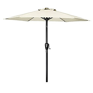 Simple Deluxe 7.5ft Patio Umbrella Outdoor Table Market Yard Umbrella with Push Button Tilt/Crank & DC America UBP18181-BR 18-Inch Cast Stone Umbrella Base, Made from Rust Free Composite Materials