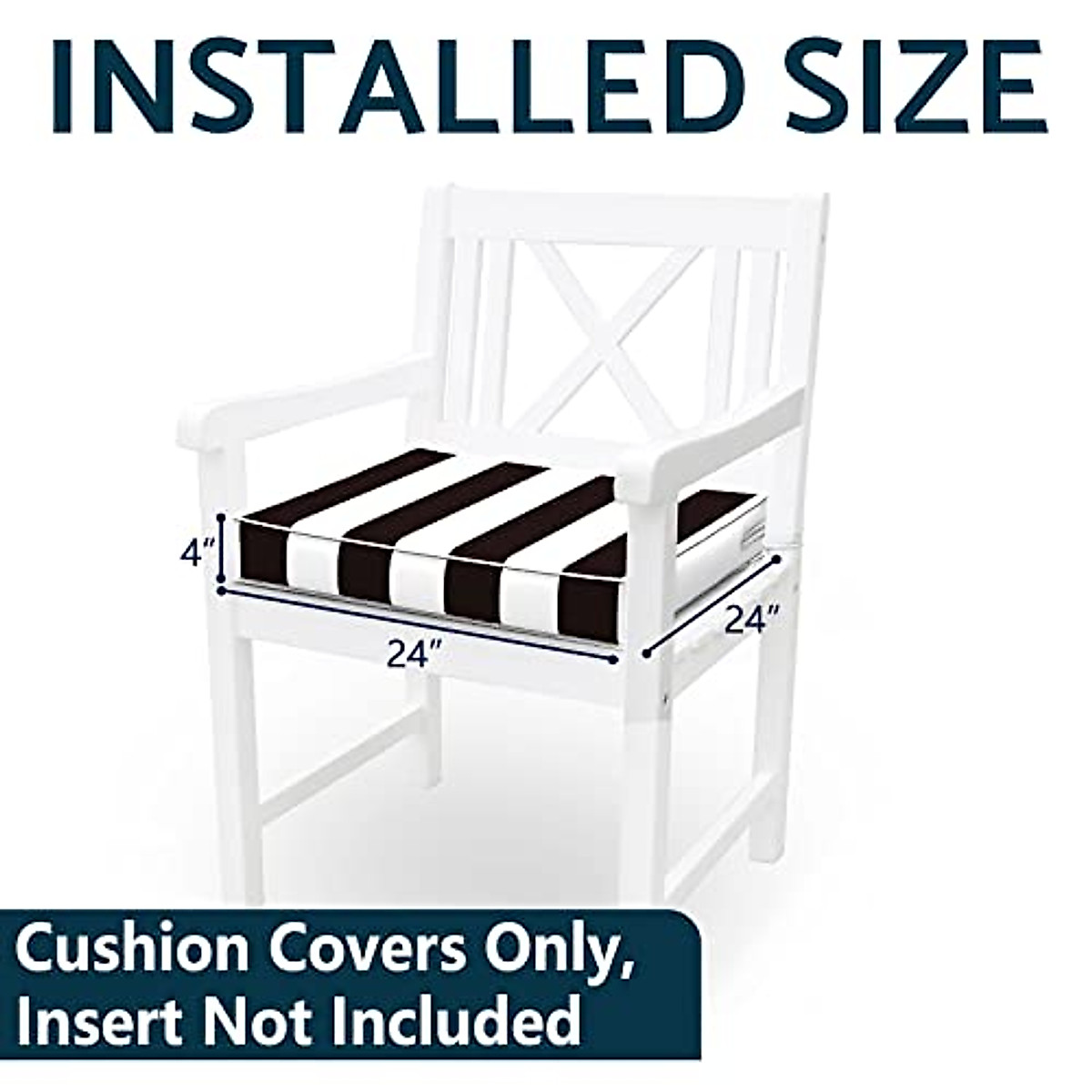 TWLEAR Outdoor Cushion Covers for Patio Furniture, Patio Cushion Covers Replacement, Water Resistant Chair Cushion Slipcovers, 24" x 24" x 4", 2 Pack, Cabana Black (Covers ONLY)