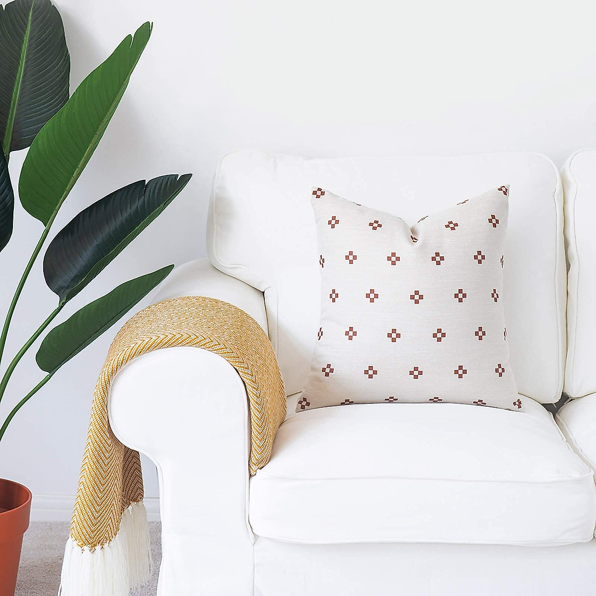 Hofdeco Modern Boho Throw Pillow Cover, Decorative Pillow Cover for Couch, Sofa, Bed, Rust Ethnical Dots, 18"x18".