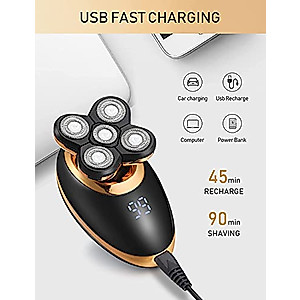 Electric Shavers for Men - 5 in 1 Bald Head Shavers for Men, 5D Floating Cordless USB Rechargeable Rotary Razor Multifunctional Grooming Kit Beard Trimmer Waterproof Wet and Dry with LED Display