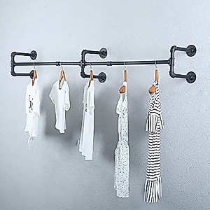 Industrial Pipe Clothing Rack Wall Mounted,Vintage Retail Garment Rack Display Rack Cloths Rack,Metal Commercial Clothes Racks for Hanging Clothes,Iron Clothing Rod Laundry Room(70.86in,Black)