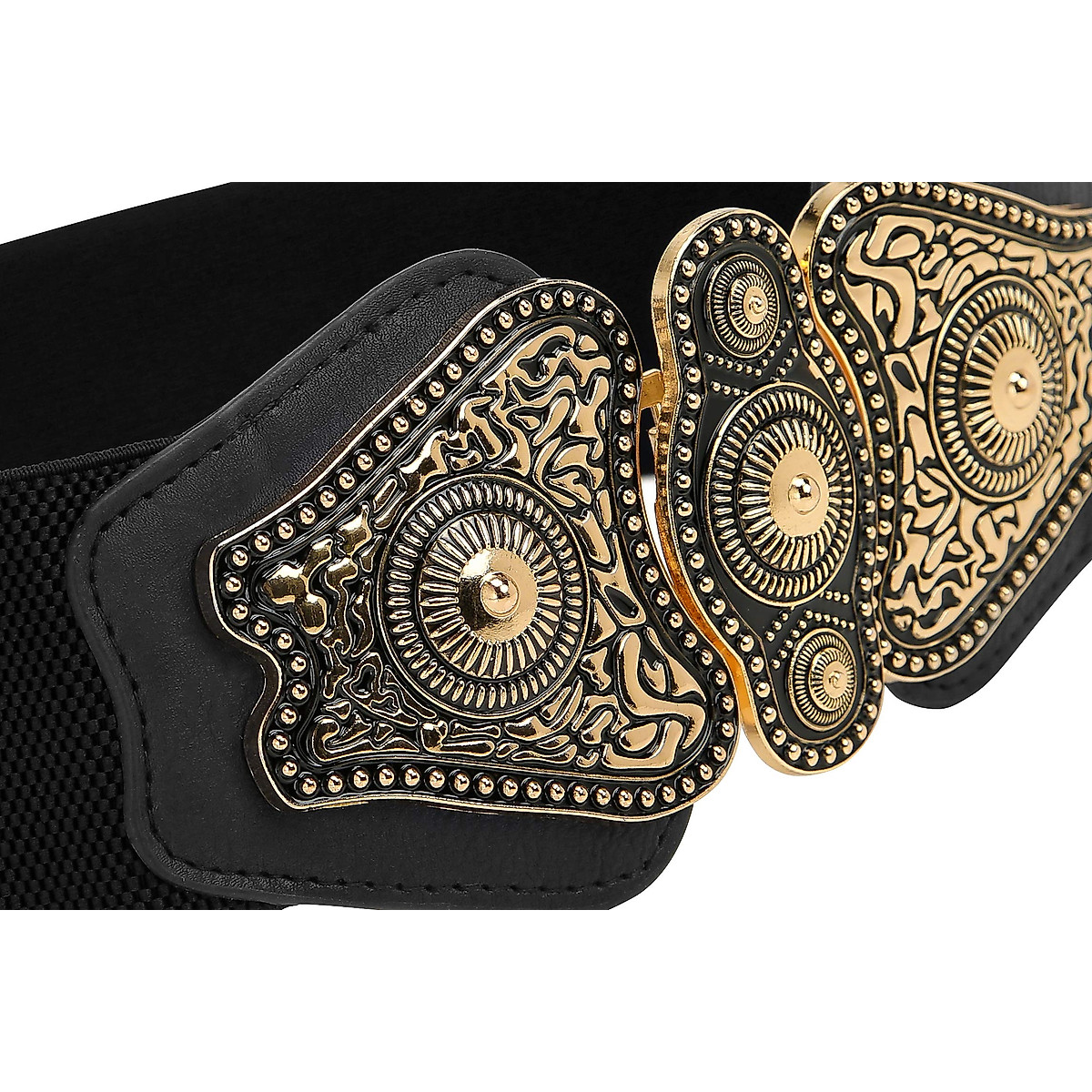 BlackButterfly Wide Elastic Stretch Vintage Antique Retro Buckle Belt (Black, US 14-16)