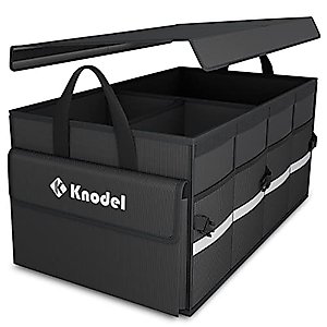 K KNODEL Car Trunk Organizer with Lid, Collapsible Car Trunk Storage Organizer, Car Organizer and Storage for SUV, Truck, Sedan (Black)