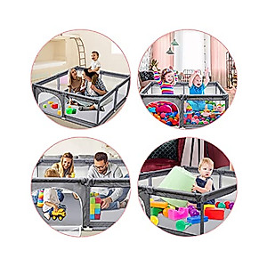PlayPen for Babies and Toddlers-Aukivon 71"x59" Extra Large Baby Playpen with Storage Bag Baby Playard with Door, 2 Pull Rings & 50 Ocean Balls for Kids for Indoor & Outdoor, Anti-Collision, Grey