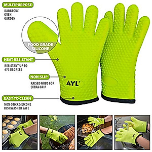 AYL Grilling Gloves, Heat Resistant Gloves BBQ Kitchen Silicone Oven Gloves, Safe Handling of Hot Food, Pots and Pans for Barbecue, Cooking, Baking - Internal Protective Cotton Layer