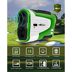BIJIA Golf Rangefinder with Slope Switch-700Yards 6X Laser Range Finder with Slope On/Off Switch Rechargeable High Precision Flaglock/Scan/Slope/Angle/Speed/Vibration for Golfing/Tournament Legal