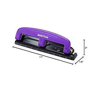 Bostitch Office EZ Squeeze Reduced Effort 3-Hole Punch, 12 Sheets, Purple (2105), 1.6" x 3" x 11"