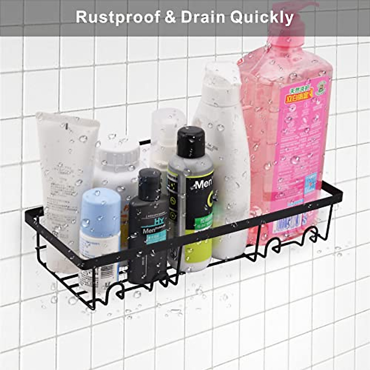 FEULAM Shower Caddy, Adhesive Bathroom Shower Organizer Shelves, Rustproof Shower Caddy Basket, Wall Mount Shower Racks For Inside Shower With 2 Soap Dish (BLACK)