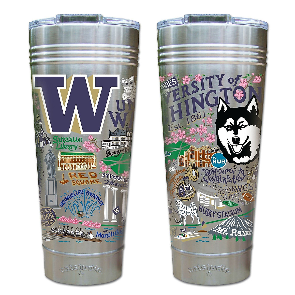 Catstudio Washington, University of Collegiate Thermal Tumbler | Triple Wall Insulation With Non Slip Bottom | Great College Travel Cup for Water, Coffee, Tea, or Smoothies