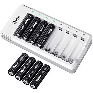 BONAI AA Rechargeable Batteries with Charger 8 Pack 2800mAh High Capacity Ni-MH Rechargeable AA Batteries with Charger AA Set (8-Slot Charger with USB & Independent Design for AA AAA)